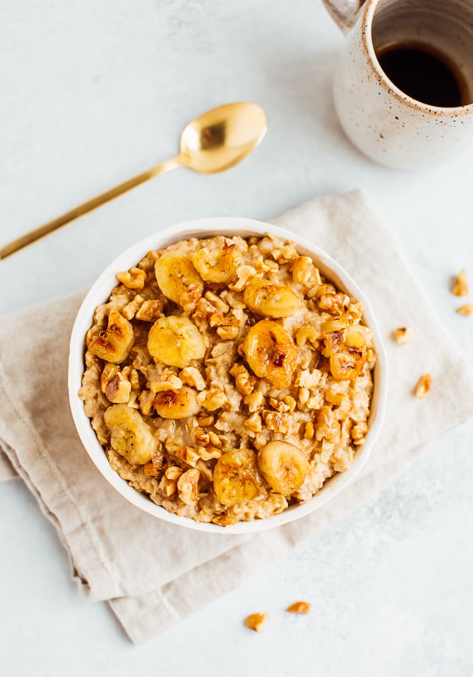 Banana Bread Oatmeal with Caramelized Bananas | Eating Bird Food