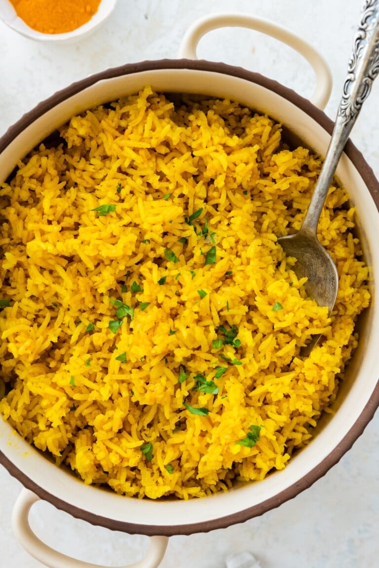 Quick and Easy Soft and Fluffy Turmeric Rice - Eating Bird Food