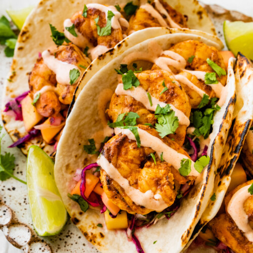 Shrimp Tacos with Mango Cabbage Slaw - Eating Bird Food