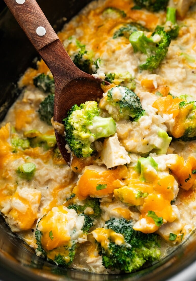 Slow Cooker Chicken and Rice with Broccoli and Cheddar - Eating Bird Food